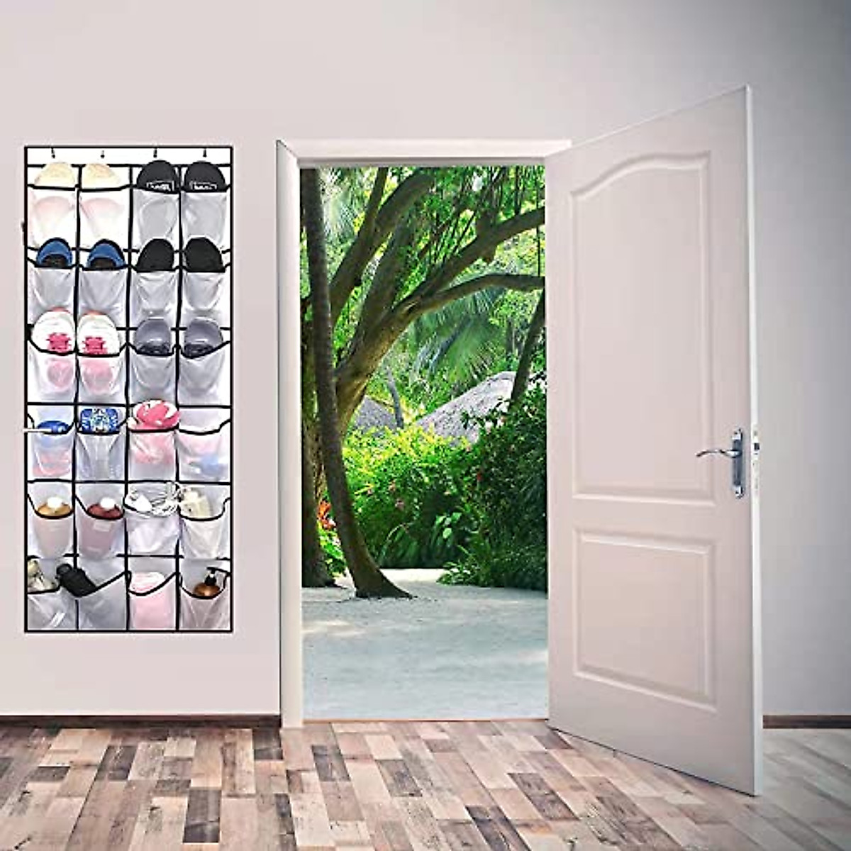 2 Pack Over The Door Shoe Organizer, Door Hanging Shoe Holder Rack Organizer Shoe Storage 24 Durable Mesh Pockets Works Well for Men and Women Kids Door Shoe Holder Rack, Closet Bedroom Bathroom