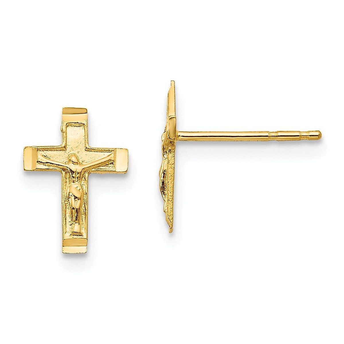 Solid 14k Yellow Gold Cross Crucifix Post Studs Earrings - 10mm x 8mm