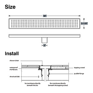 Naiture Brushed Stainless Steel 18" Vieel Linear Shower Drain
