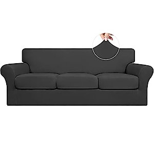 Easy-Going 4 Pieces Stretch Soft Couch Cover for Dogs - Washable Sofa Slipcover for 3 Separate Cushion Couch - Elastic Furniture Protector for Pets, Kids (Sofa, Dark Gray, Large)