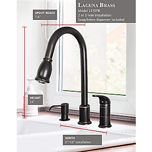 Laguna Brass 1170TB Designer Single Handle Pull-Down Kitchen Faucet with Soap/Lotion Dispenser, 16", Oil Rubbed Bronze Finish