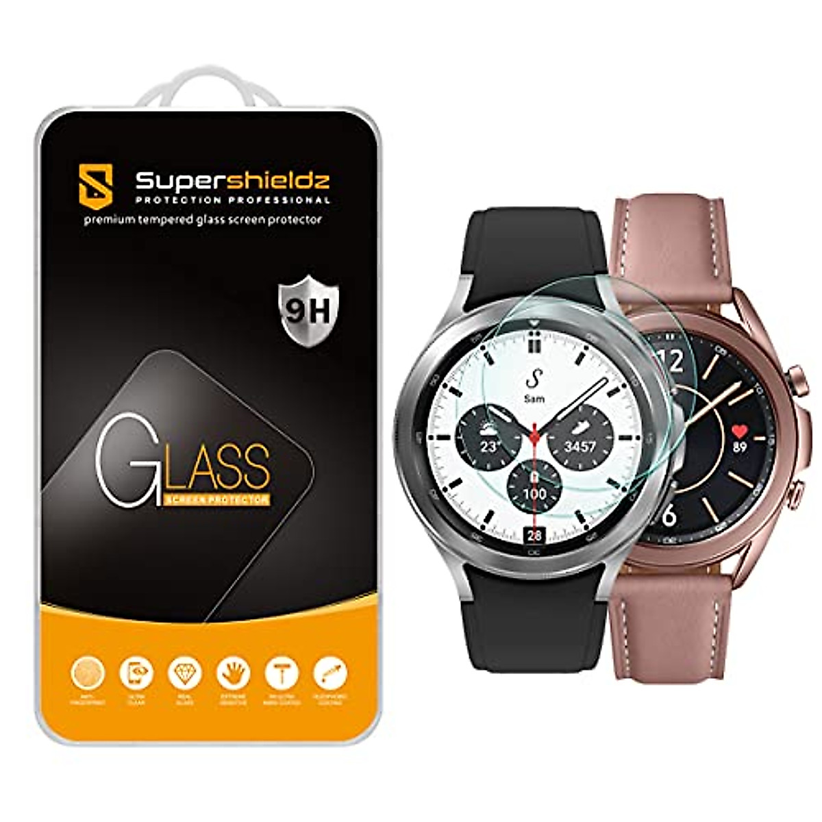 (2 Pack) Supershieldz Designed for Samsung Galaxy Watch 3 (41mm) / Galaxy Watch 4 Classic (42mm) / Galaxy Watch (42mm) Tempered Glass Screen Protector, Anti Scratch, Bubble Free