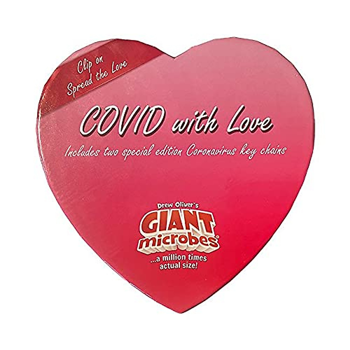 GIANTmicrobes COVID with Love Heart Box - Spread the Love with Adorable Heart Box, Includes two Special Edition Pink and Red COVID Plush Keychains