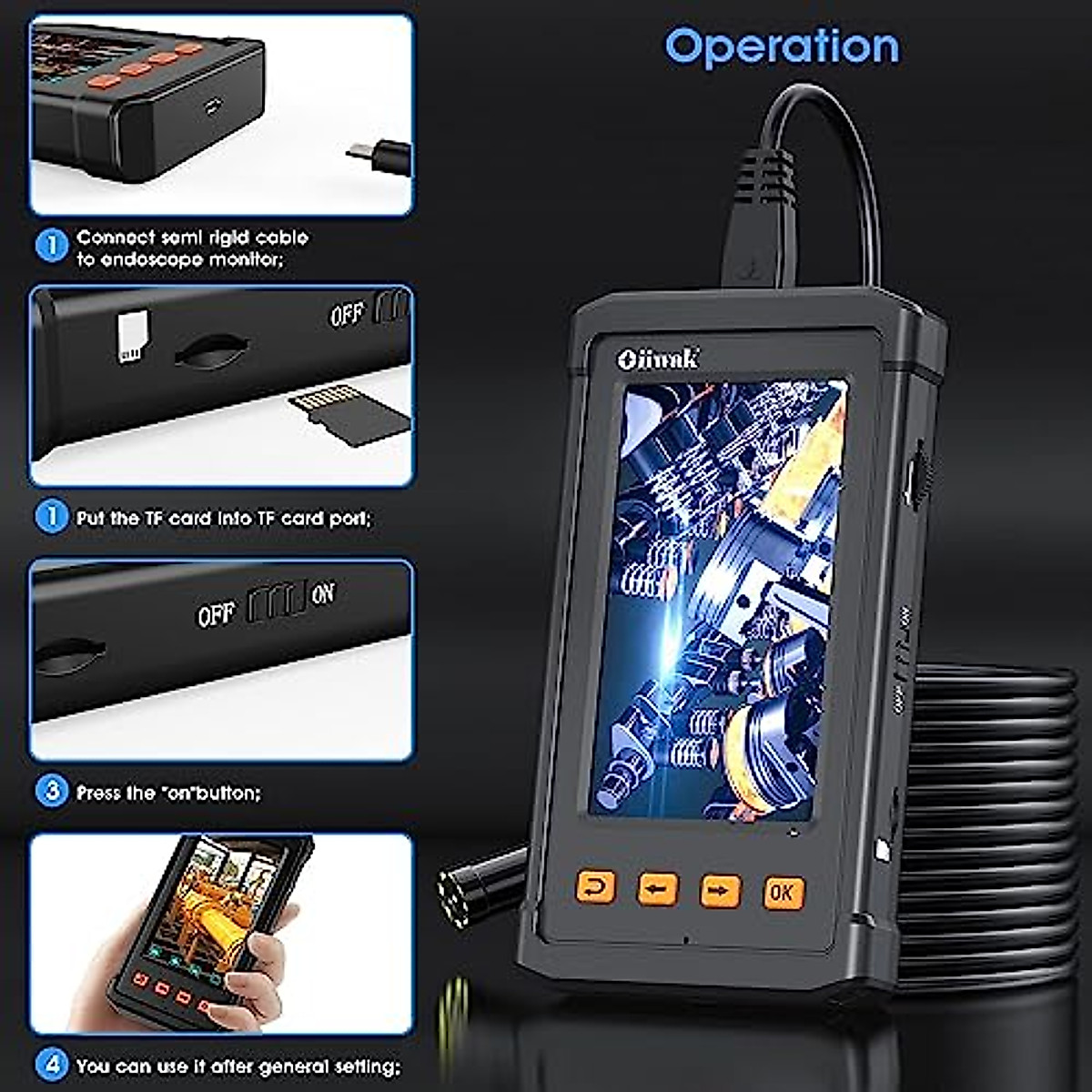 50FT Endoscope Inspection Camera, Oiiwak Borescope Camera for Pipe Sewer Drain Plumbing Inspection 1080P HD 4.3“ IPS Screen Waterproof IP67 Bore Scope Snake Camera with 6 LED Lights(15m Cable)