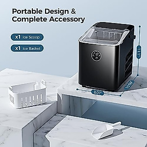 AGLUCKY Ice Makers Countertop, Portable Ice Maker Machine 26lbs/24Hrs,8 Bullet Ice Cubes of 2 Sizes Ready in 9 Mins,Self-Cleaning Ice Machine with Handle for Home/Kitchen/Office