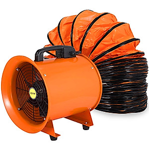 VEVOR Utility Blower 12 inch Ventilator Blower 2800RPM Extractor Fan Blower Portable Industrial High Velocity Blower with 10 m Flexible PVC Ducting(with 10m Hose)
