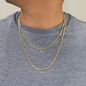 Nuragold 14k Yellow Gold 3.5mm Solid Miami Cuban Link Chain Pendant Necklace, Mens Womens Jewelry 16" 18" 20" 22" 24" 26" 28" 30"