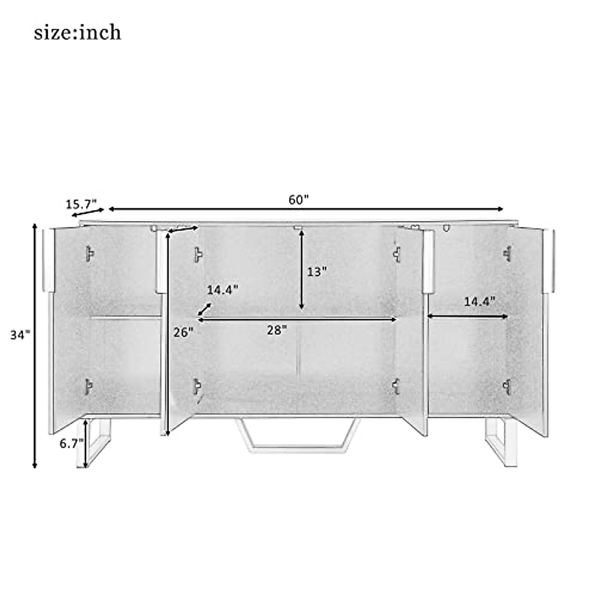ATGHYURT Console Table, Sideboard Buffet Cabinet with 4 Doors, Metal Handles & Legs and Adjustable Shelves, Narrow Long Sofa Table for Living Room/Hallway/Couch
