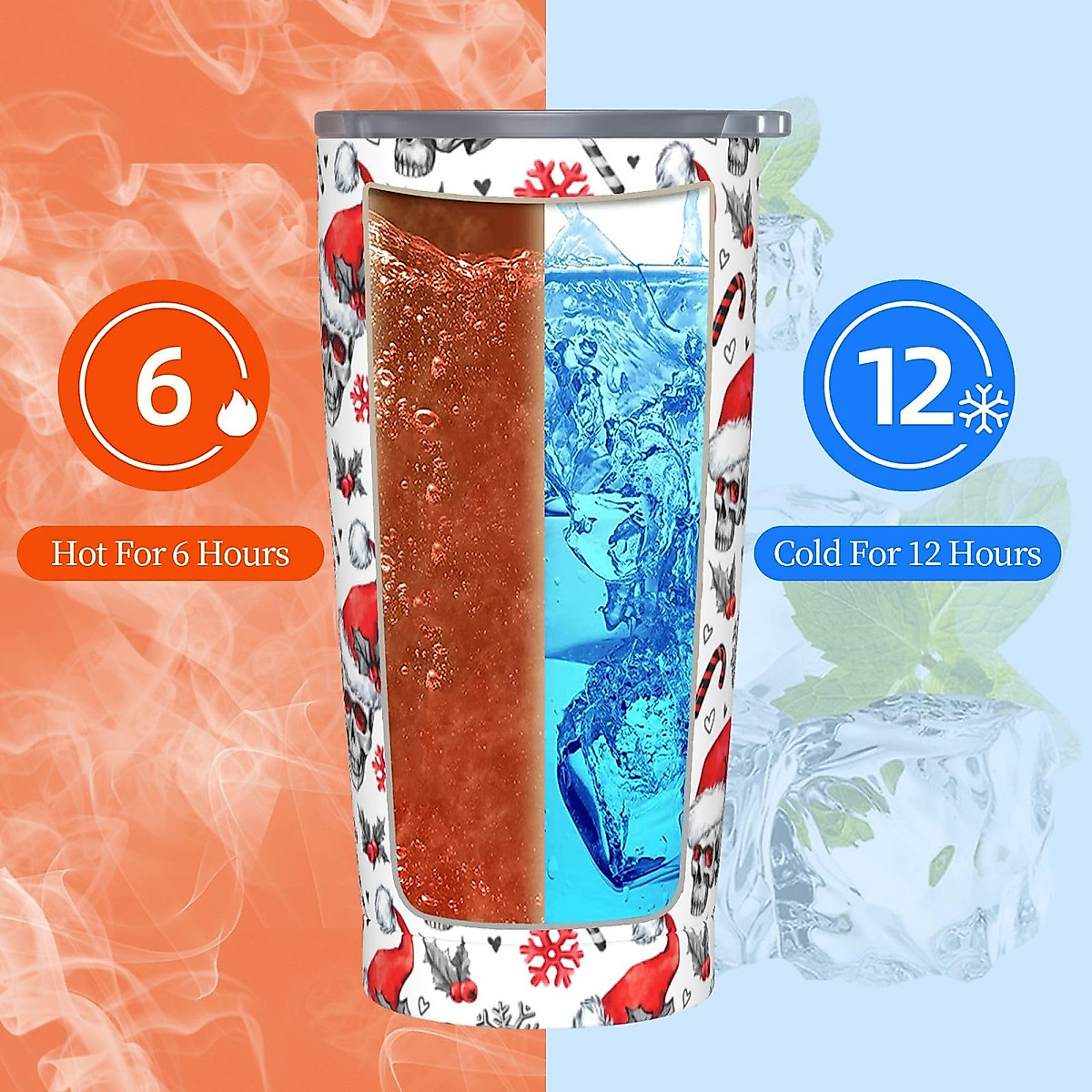 DreamStar Merry Christmas Skull 20oz Insulated Tumbler With Flip Lid And Straw Stainless Steel Cup Travel Tumbler Coffee Mug