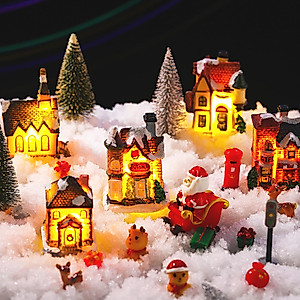 Liliful 40 Pcs Christmas Village Sets Lighted LED Christmas Village Houses with Figurines Resin Xmas Scene Figurines Christmas Collectible Buildings Miniature Christmas Town Scene Desktop Decor