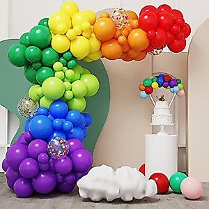 RUBFAC Rainbow Balloons Garland Arch Kit, 129pcs 12 Assorted Color Balloons Colorful Party Balloons for Birthday Party Baby Shower Decoration
