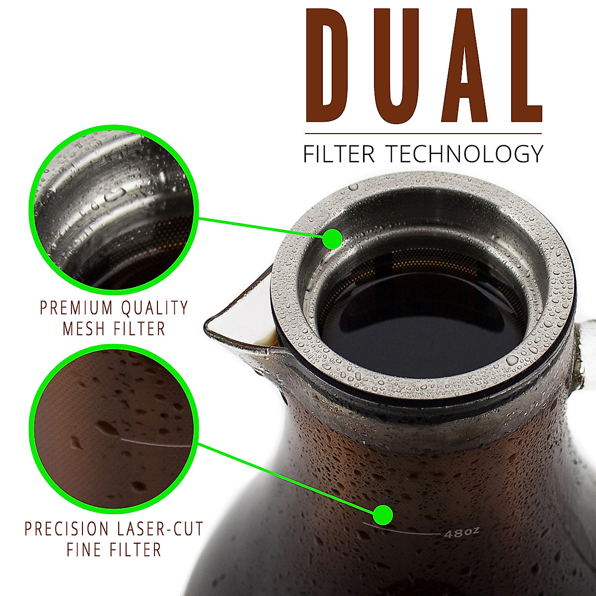 Stonn & Wolln Cold Brew Coffee Maker, Glass Carafe, 1.5L, Clear, Modern, No-Spillage Lid & Ergonomic Spout