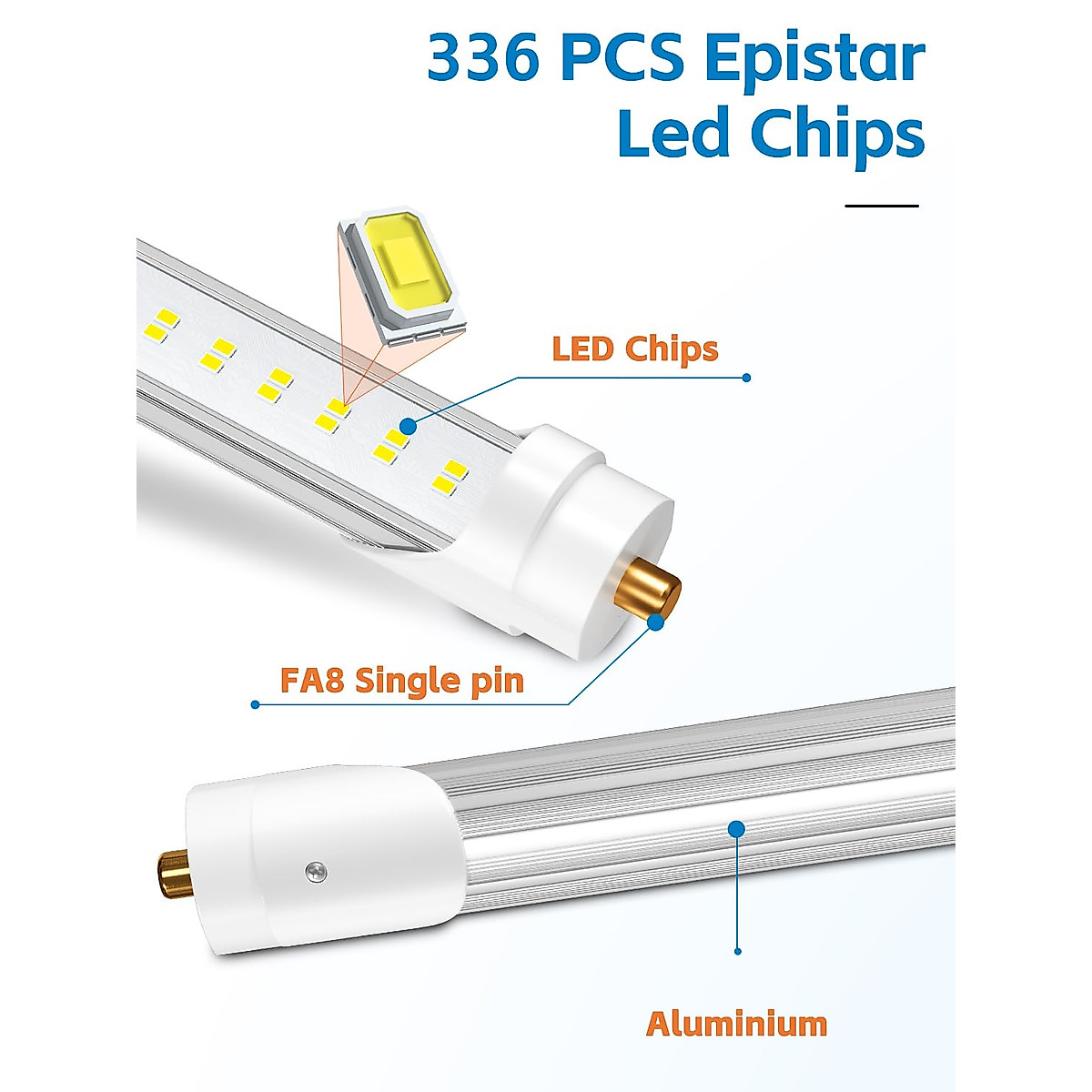 ELEKICO 8FT LED Bulbs, Super Bright 72W 9000lm 5000K, T8 T10 T12 LED Tube Lights, FA8 Single Pin T8 LED Lights, Clear Cover, 8 Foot LED Bulbs to Replace Fluorescent Light Bulbs (Pack of 6)