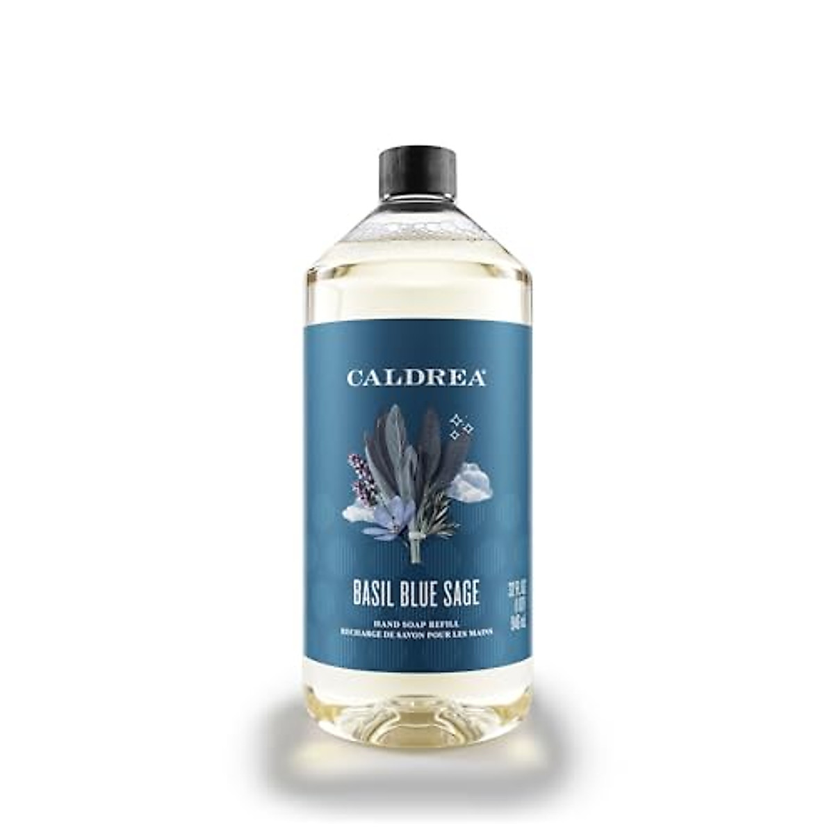 Caldrea Hand Soap Refill, Aloe Vera Gel, Olive Oil And Essential Oils To Cleanse And Condition, Basil Blue Sage Scent, 32 Oz