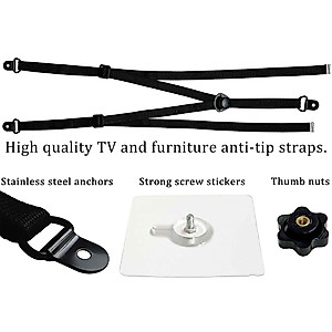 OeckuXIY 3 Pack Adjustable TV Safety Straps, No-Drill Anti-Tip Furniture Anchors for Baby Proofing, Flat Screens Fix to Wall,Cabinet,Stand Or Desk, Earthquake Straps