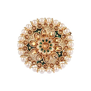 Efulgenz Indian Bollywood Traditional Antique Round Crystal Kundan Adjustable Big Ring Finger Jewelry for Women