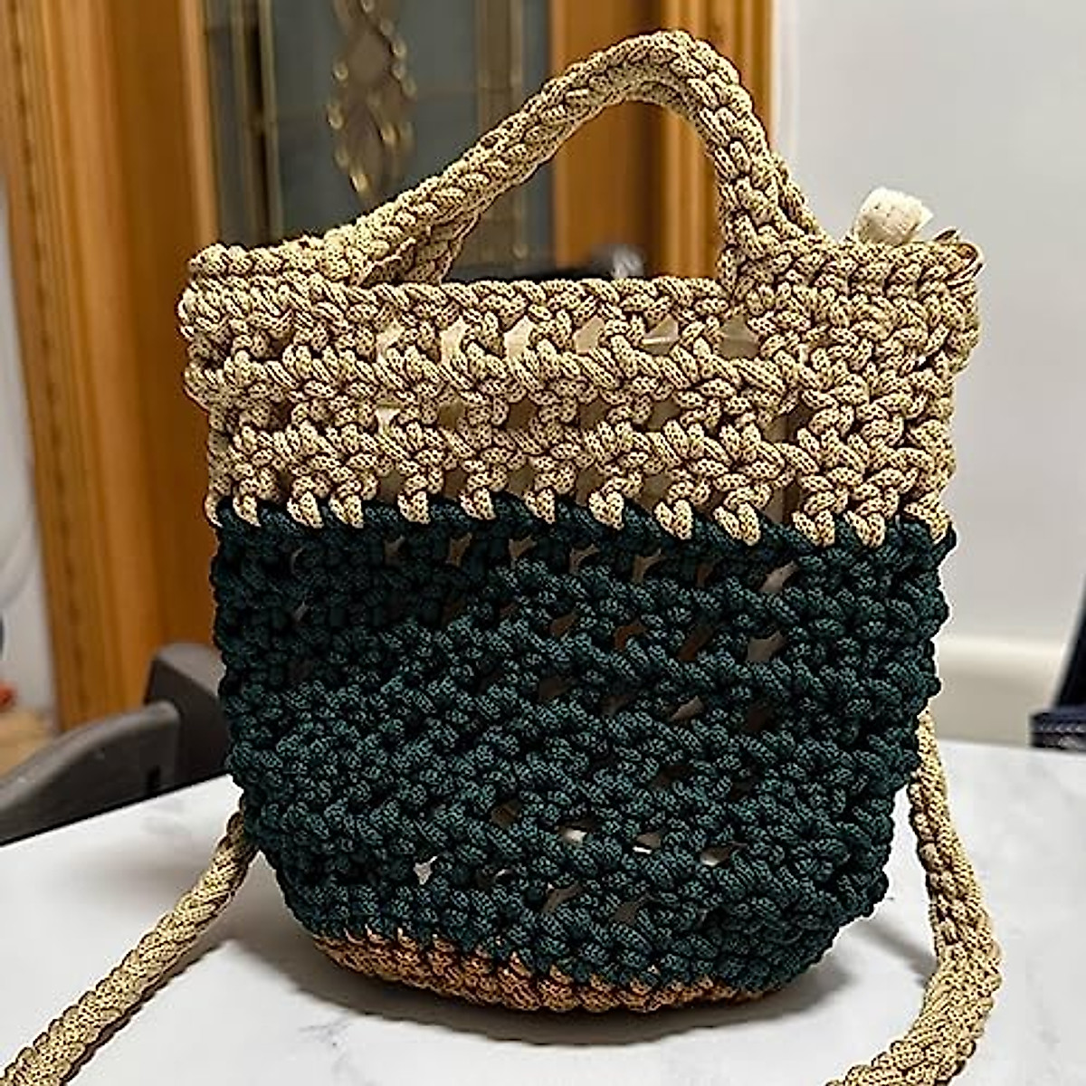 Light Blue Braided Cotton Cord Crochet Bag Yarn Hollow Knitted Crochet Yarns Round Rope Yarns 100g