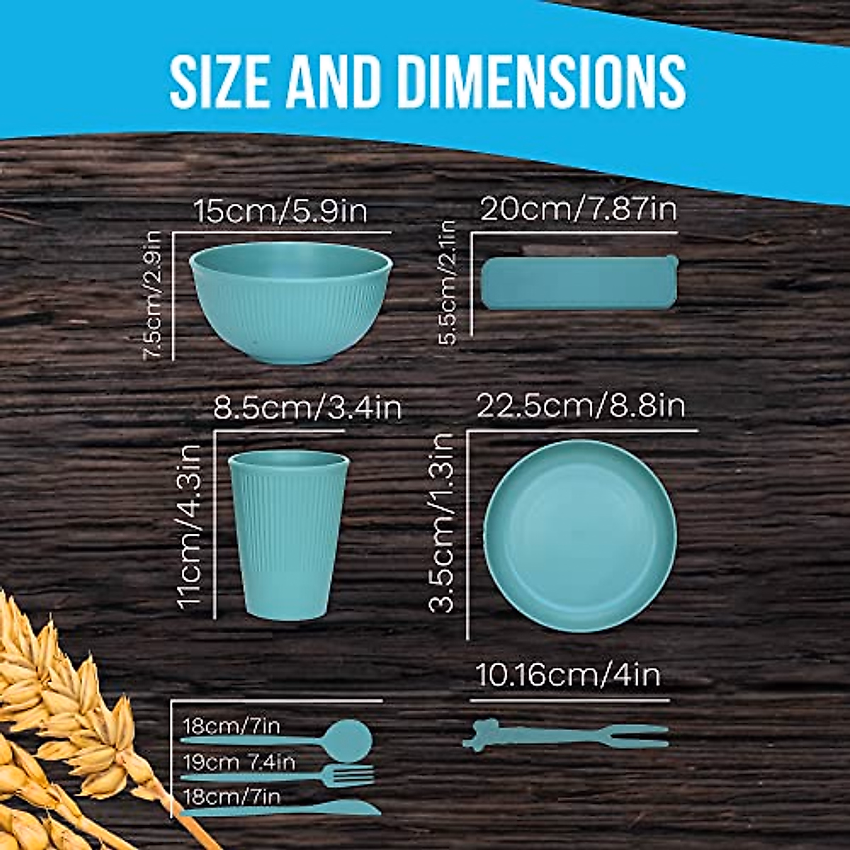 Wheat straw Dinnerware Set 40 Piece - Lightweight, Eco-Friendly, plastic dinnerware set, Microwave Dishwasher Safe Unbreakable Plates, Bowls, Cups, Camping, Kitchen, RV
