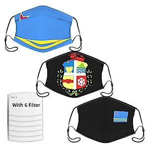 VVGETE Flag Of Aruba 3 Pcs Reusable Couple Face Masks With 6 Filters, Fashion Balaclava Washable Adjustable Ear Hooks Soft Breathable Outdoor Dust-Proof & Wind-Proof Face Mask