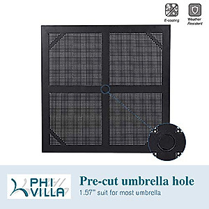 PHI VILLA Outdoor Patio Dining Set 5 Pieces Metal Furniture Set, 4 x Swivel Chairs with 1 Rectangular Umbrella Table for Ourdoor Backyard Bistro with Cushion