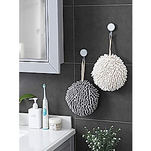 MAYITBE Soft Absorbent Chenille Hand Towels, Decorative Hanging Fuzzy Towels Ball, Thick Drying Cloth Hand Towel for Home Kitchen & Bathroom (Grey*2)