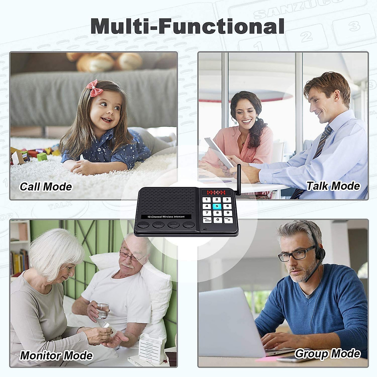 6 Pack Intercoms Wireless for Home - Long Range 1 Mile Wireless Intercom System 10 Channel 3 Code - GLCONN Room to Room Home Intercom System for Business House Office Gate Restaurant Elderly