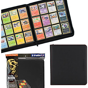 BCW 12-Pocket Zipper-Folio LX Trading Card Binder (Black) | Card Collection Binder with 480 Card Capacity | Archival Safe Pages | Secure Wrap-Around Zipper | Pocket Trading Card Holder Album