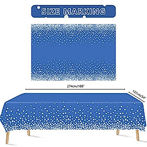 54" x 108" 4 Pack Navy Blue and Silver Tablecloth, Silver Navy Blue Table Cover, Plastic Confetti Tablecovers Rectangle Tables, Birthday Wedding Anniversary Party Supplies (4)