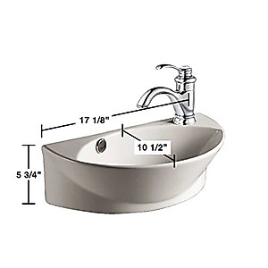 Renovators Supply Manufacturing Bathroom Sinks 17 in. White Ceramic Wall Mounted Bathroom Vessel Sink Juniper with Overflow and Faucet Hole
