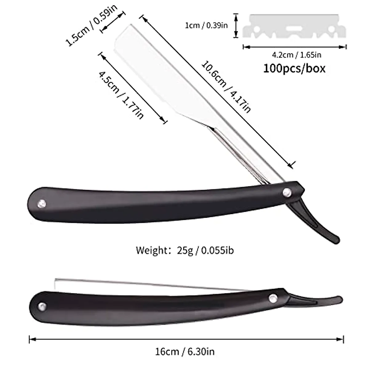 Straight Edge Razor with 100 Single Derby Straight Razor Professional Straight Blade Razor Men's Straight Shaving Razors (Black - Plastic Handle)