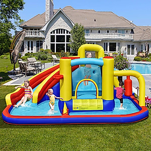 BOUNTECH Inflatable Water Slide, Mega Water Park Bounce House Combo for Kids Backyard Outdoor Fun w/Splash Pool, Climbing Wall, Blow up Waterslides Inflatables for Kids and Adults Party Gifts