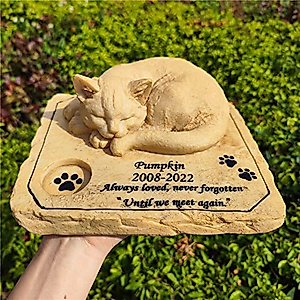 somiss Cat Memorial Stones,Personalized Pet Memorial Stones Grave Markers with A Sleeping Kitten On The Top, 8"×6.5"×3"