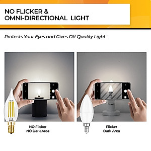 Hizashi E12 Candelabra Bulb 60 watt 5000K Daylight White, Dimmable E12 LED Bulb, 90+ CRI 6W 550LM, CA11 Flame Tip LED Chandelier Light Bulbs Candelabra Base, UL Listed - 12 Pack