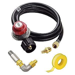 MENSI 10FT 20PSI Adjustable Propane Regulator Hose with Brass Orifice and Air Mixer Kit 150,000 BTU For Fire Pit, Fireplace, Gas Cooker, Smoker, Burner, and Turkey Fryer