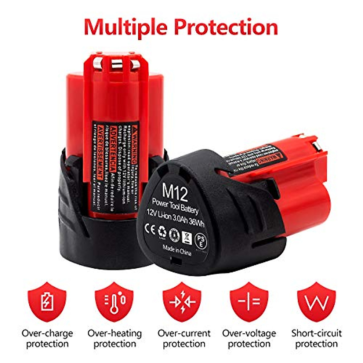 KINGTIANLE 2 Pack M12 3.0Ah Replacement Battery for Milwaukee 12V M12 Lithium Ion Battery Xc 48-11-2420 48-11-2440 48-11-2402 48-11-2411 48-11-2412 Cordlees Power Tools