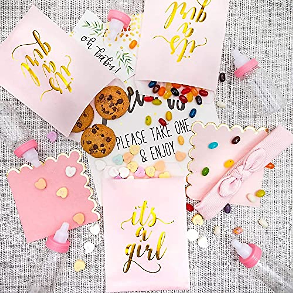 It's a Girl Baby Shower Goodie Bags (5 x 7.5 in,100 Pack)