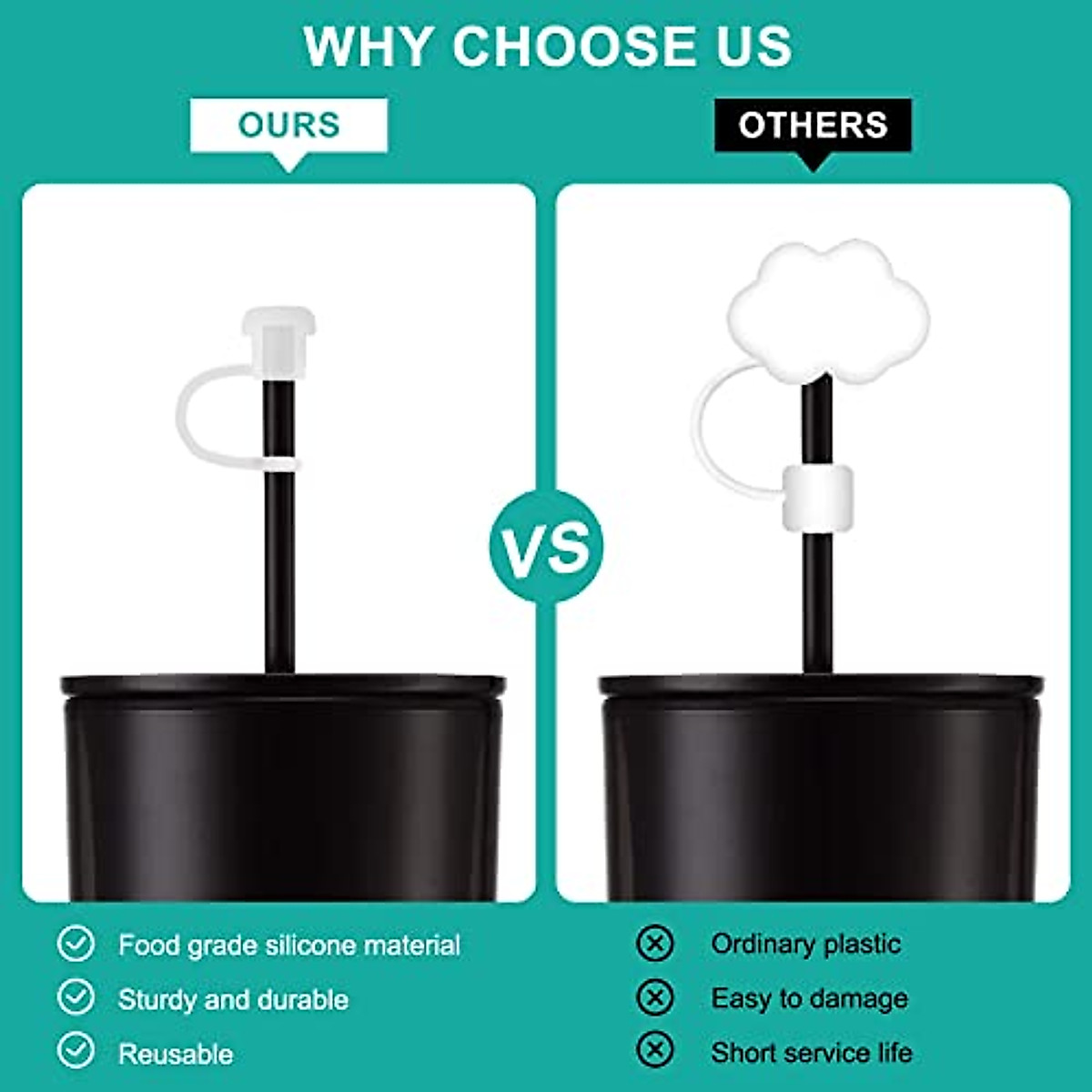 4 Pack Straw Cover Compatible with Stanley H2.0/1.0 Tumbler Cups All OZ, and Others 6-10 mm Straw, Reusable Drinking Straw Cap, Food-Grade Silicone Straw Accessories, Soft Straw Topper, Transparent