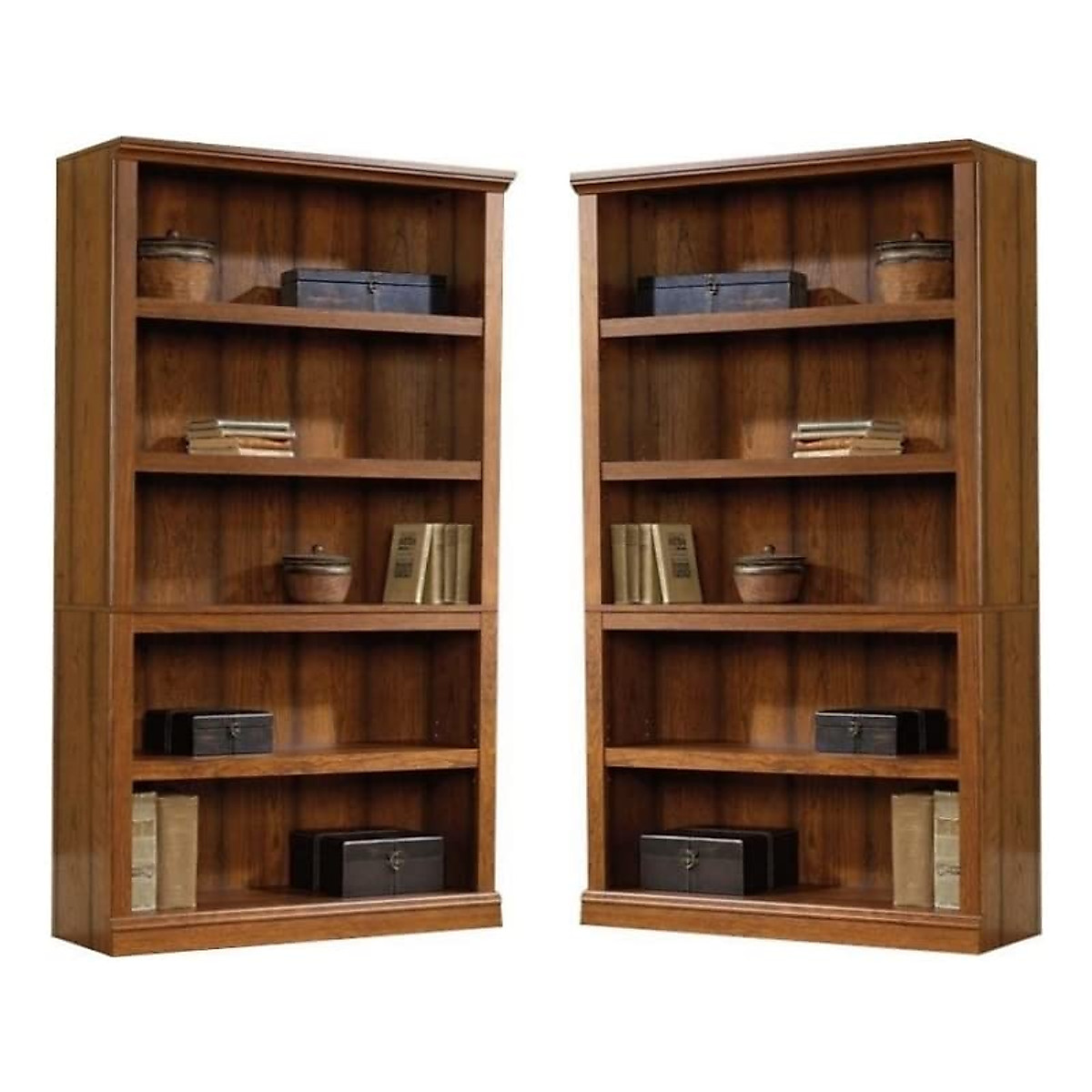 Home Square Modern 2 Piece Wood Bookcase Set with 5 Shelf in Washington Cherry