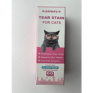 Tear Stain Supplement for Cat | Prevent and Eliminate Cats Tear Stains | 60ML Cat Tear Stain Remover Drops for Eye Health, Immune System | with Cranberry, Marshmallow & Vitamins | Salmon Flavor