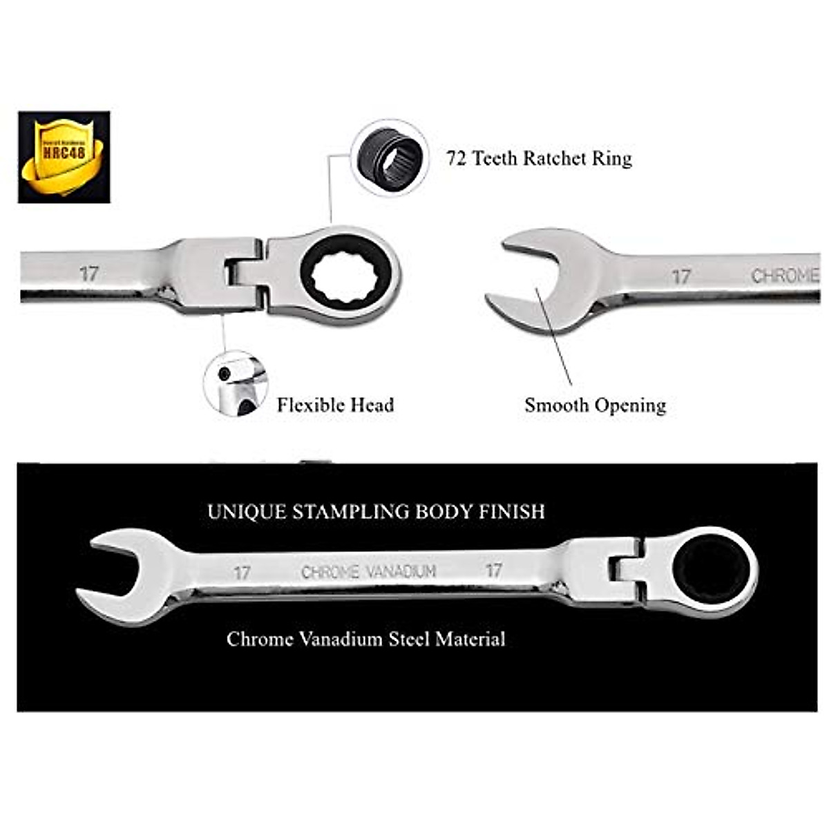 FLZOSPER 20pc. Flex-Head Ratcheting Wrench Set，Metric & SAE Chrome Vanadium Steel Combination Wrench Spanner with Portable Carrying Bag
