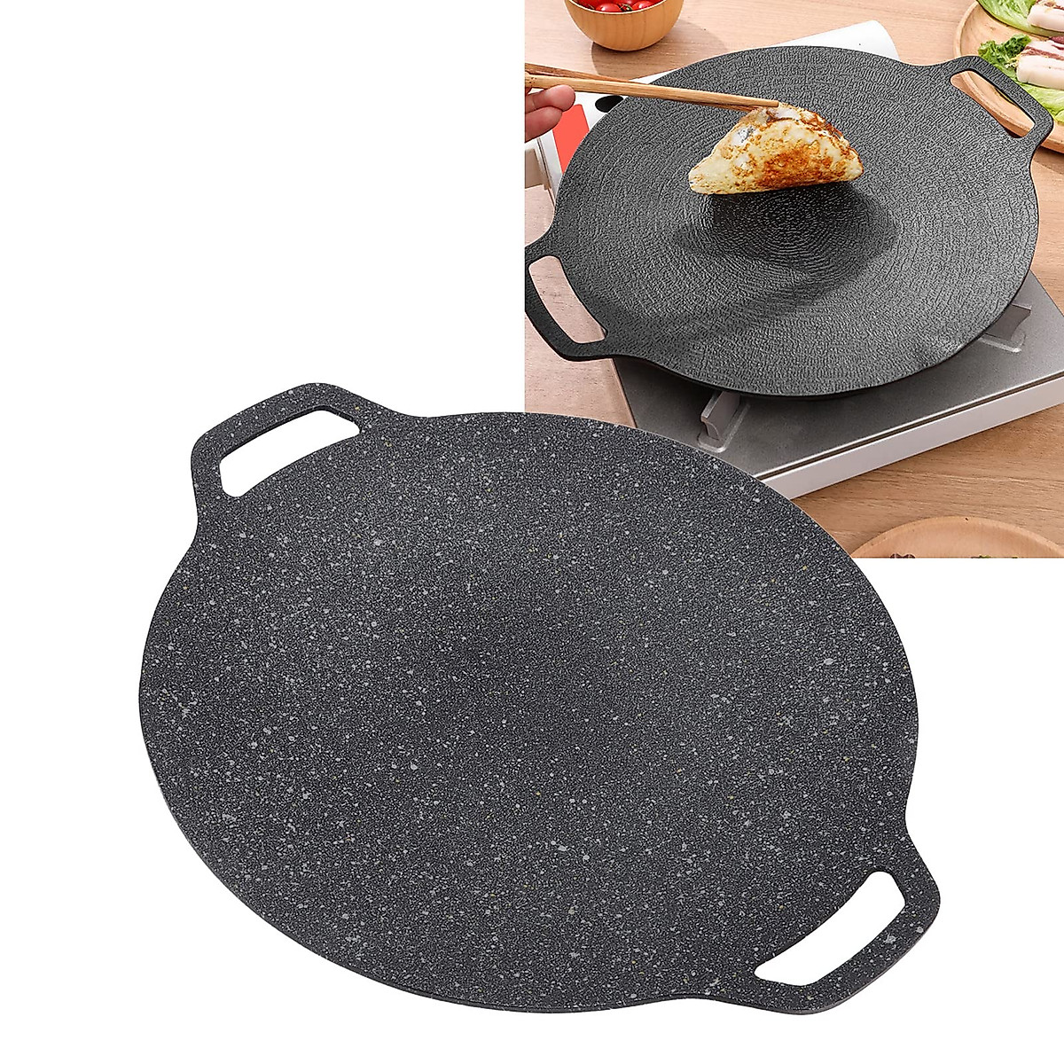 Korean Style Round Grill Pan, High Thermal Conductivity Non stick Barbecue Plate Aluminum Material Korean BBQ Grill Pan, Multifunctional Stove Plate for Meats, Pancakes, Ribs(30CM)