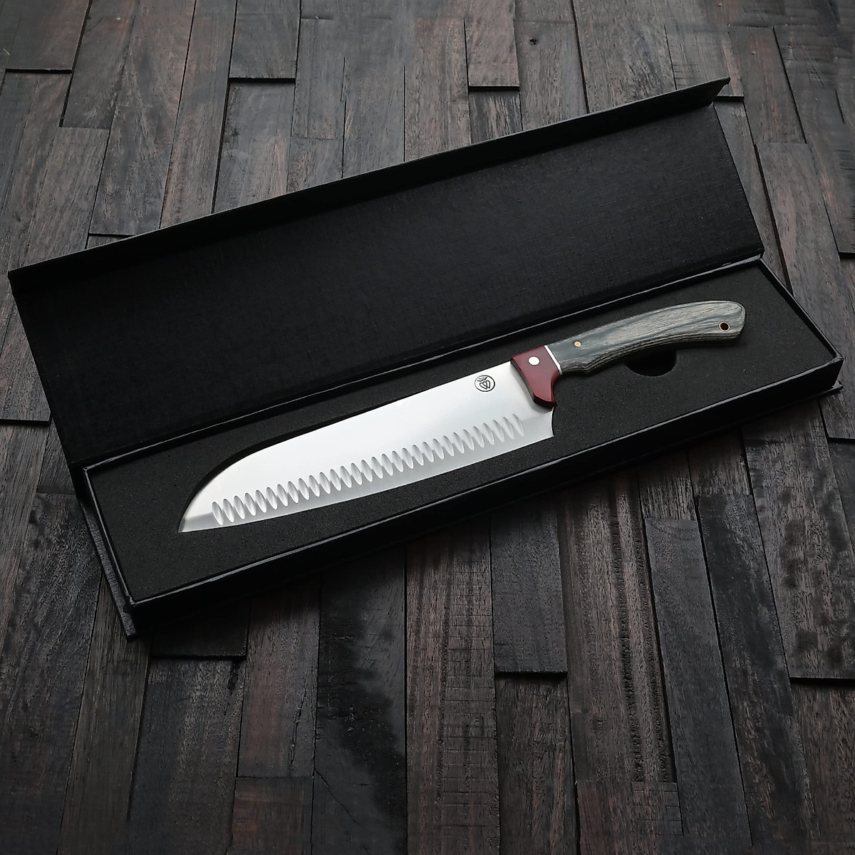 Prince of Scots Double Bevel Santuko Knife 7 inch, Charcoal Pakkawood Quad Tang Blade