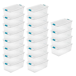 Sterilite 106 Quart Clear Plastic Stackable Storage Container Bin Box Tote with White Latching Lid Organizing Solution for Home & Classroom, 20 Pack