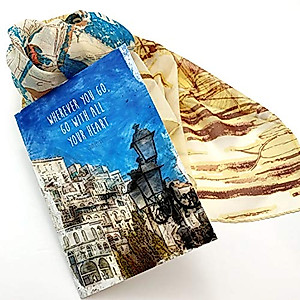 Smiling Wisdom - Retirement Journey Goodbye Greeting Card - Wherever You Go, Go with All Your Heart Gift Set - Chiffon Viscose Scarf - Woman Coworker Grad - Tan Blue Multi-colored (City)
