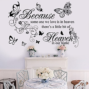 Wall Decals Inspirational Wall Saying Because Someone We Love is in Heaven Vinyl Wall Decor Peel and Stick Lettering Words Memory Wall Art Sign Wall Sticker for Living Room Bedroom Home Decor.