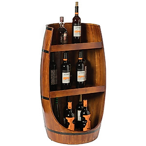 Vintiquewise Rustic Wooden Wine Barrel Display Shelf Storage Stand