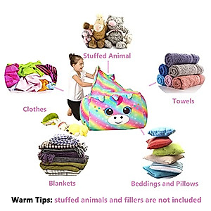 MHJY Bean Bag Cover Stuffed Animals Storage Unicorn Beanbag Chair Cover for Kids Toys Storage Bag Toy Organizer Cover (No Beans)