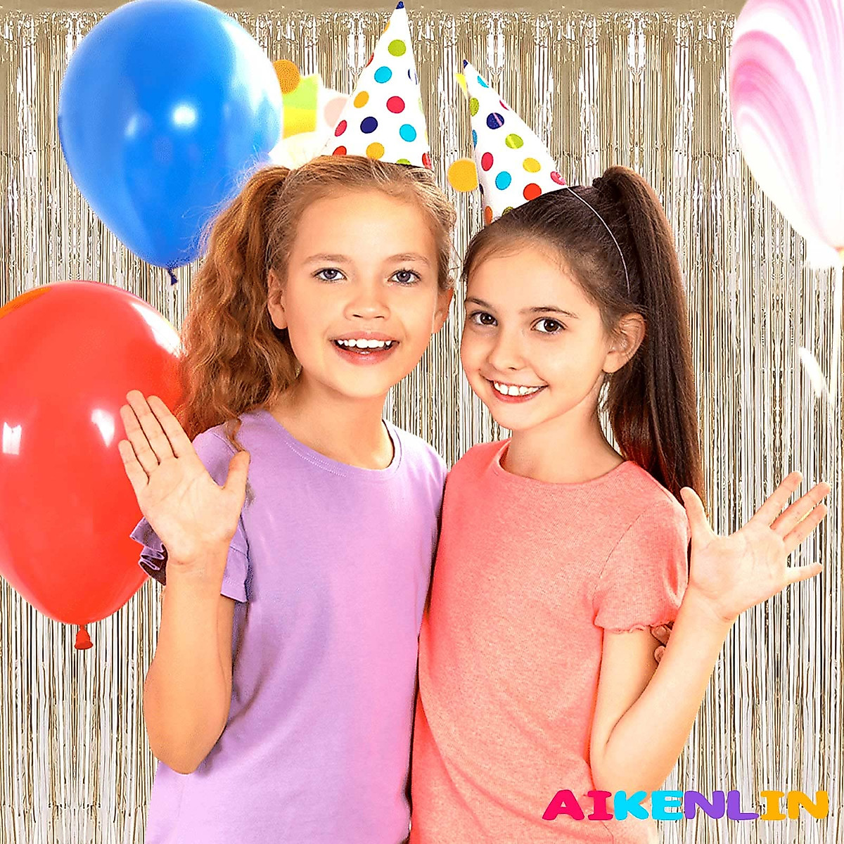 4 Pack 3.2Ft x 8.2Ft Champagne Gold Foil Fringe Curtain Backdrop, Metallic Tinsel Foil Fringe Streamers Curtains Background for Photo Booth, Birthday, Wedding, Halloween, Christmas Party Decoration