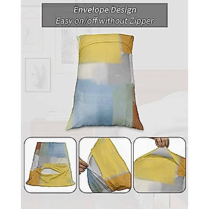 Edwiinsa Blue Yellow Pillow Covers King Standard Set of 2 20x36 Bed Pillow, Orange Oil Painting Modern Abstract Geometric Plush Soft Comfort for Hair/Skin Cooling Pillowcases with Envelop Closure
