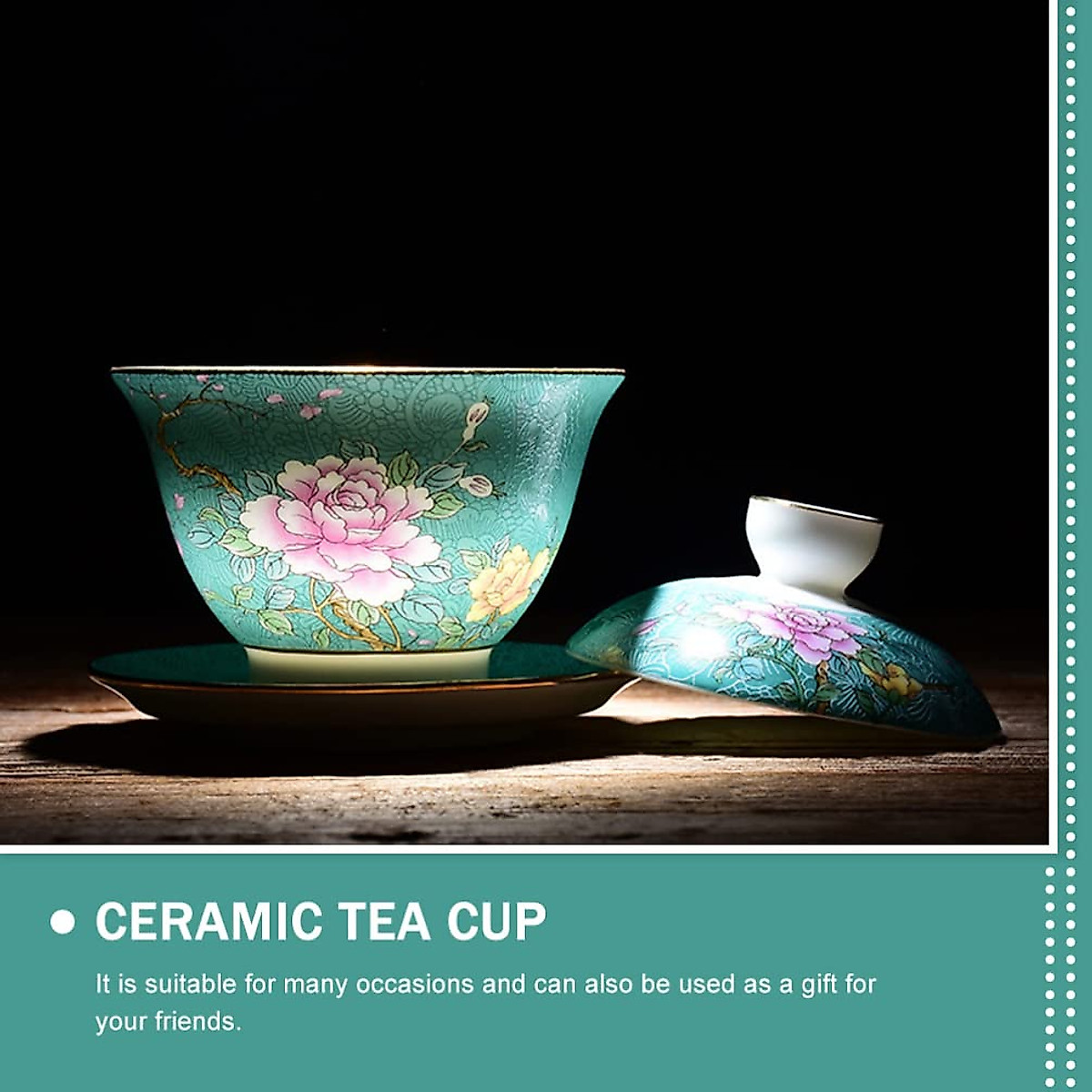 FOMIYES Chinese Porcelain Teacups Gaiwan Poney Flower Tureen Tradition Sancai Cover Bowl Lip Cup Saucer Tea Set Loose Tea Blooming